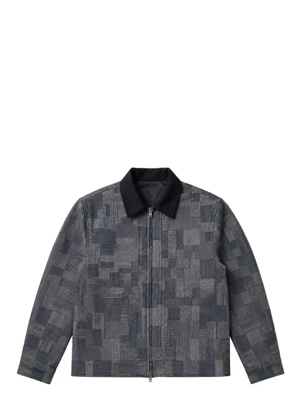 WAJU Black / Grey Black Collar Grid Jacket - Black/grey