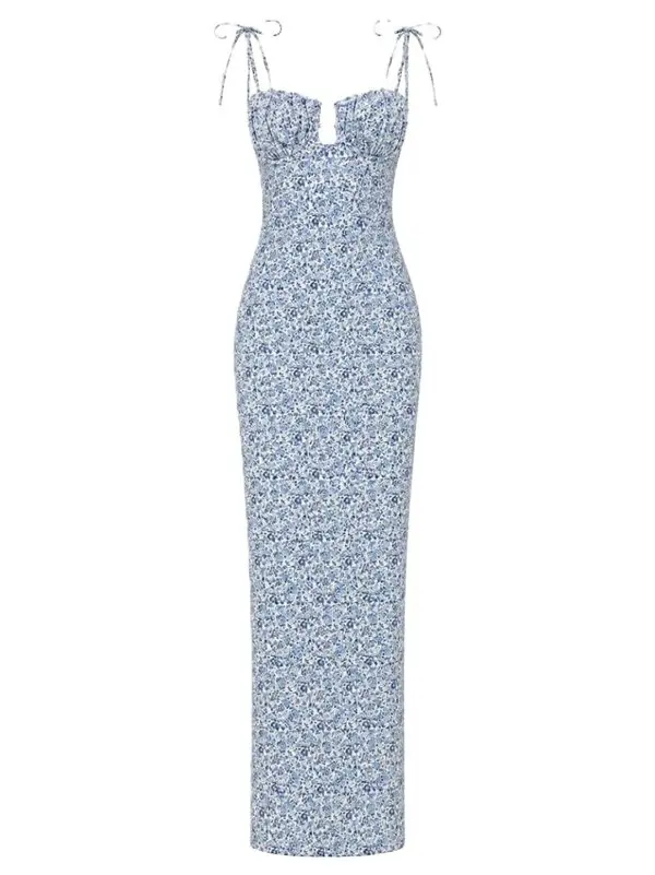 MONTCE Petite Fleur Petal Long Slip Dress - Blue