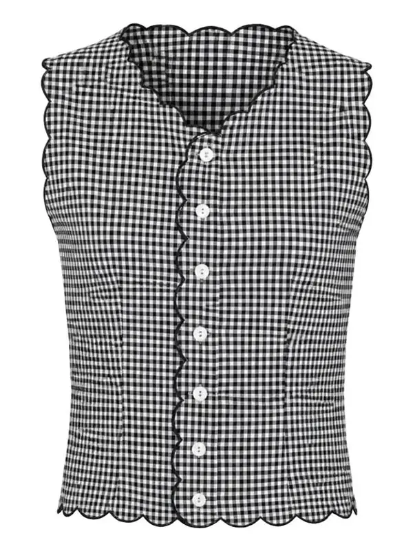 MONTCE Black & White Micro Gingham Scalloped Vest - Black/white