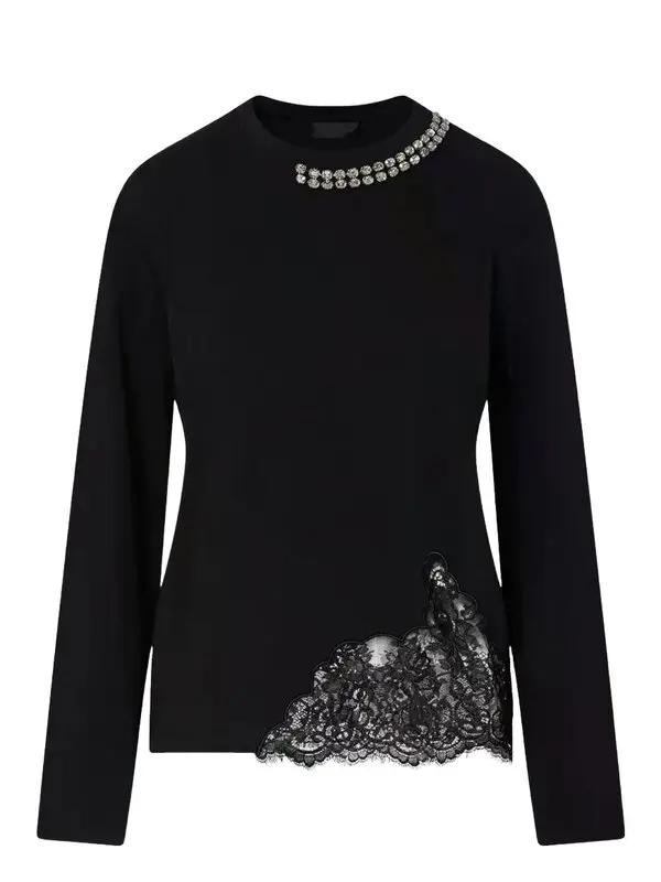 Liu Jo Long-sleeve T-shirt With Lace And Embellishments - Black