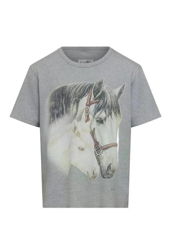 MAISON MARGIELA Horse-portrait Print T-shirt - Grey