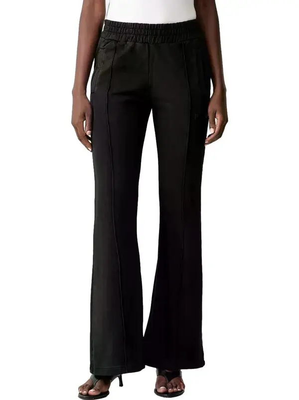 Pinko Logo-embroidered Cotton Flared Trousers - Black
