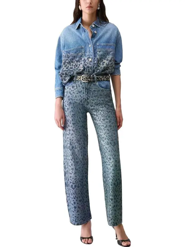 Liu Jo Straight-leg Jeans With Animal Print And Rhinestones - Blue
