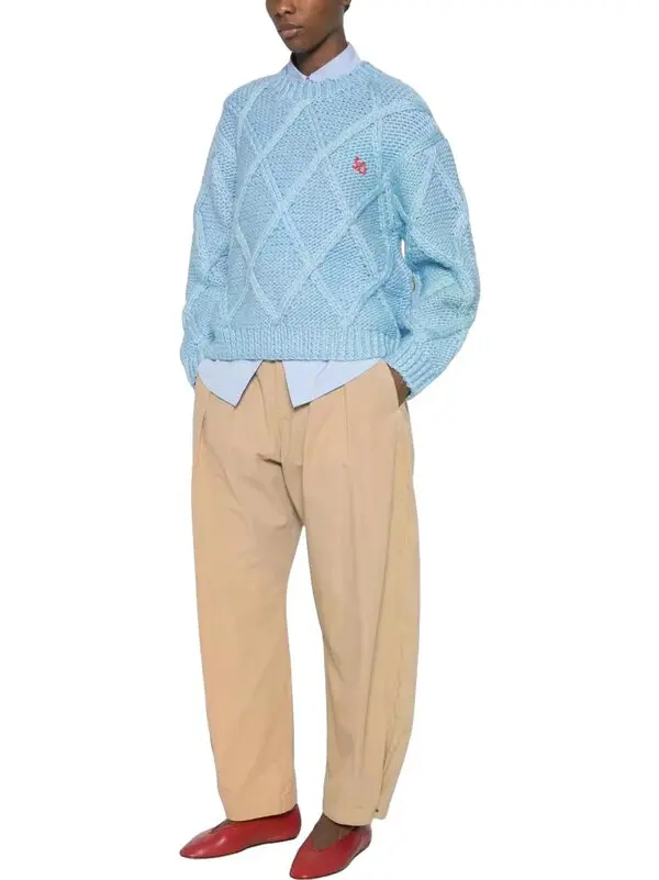 Stine Goya Cable Knit Embroidered Logo Sweater - Blue