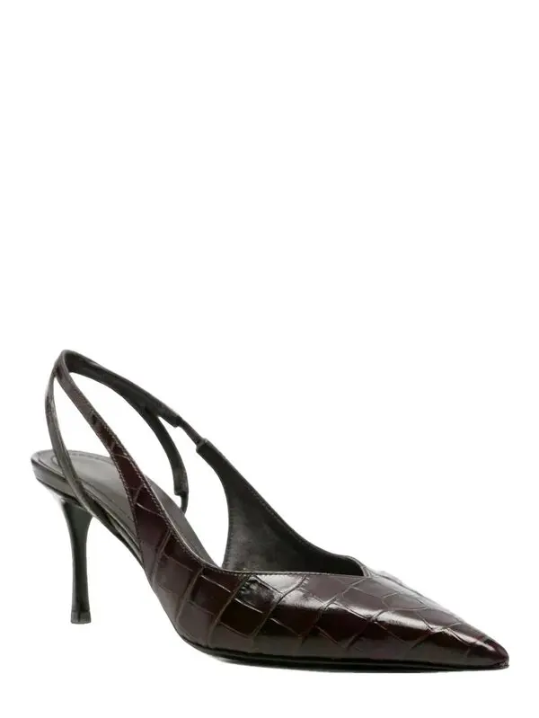 FERRAGAMO Croc-effect Slingback Pumps - Brown