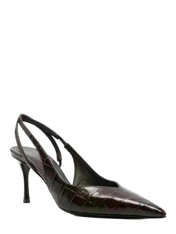 FERRAGAMO Croc-effect Slingback Pumps - Brown