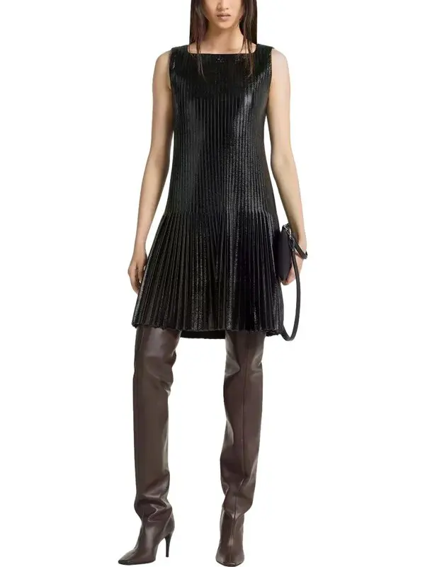 COURREGES Pleated Vinyl Mini Dress - Black