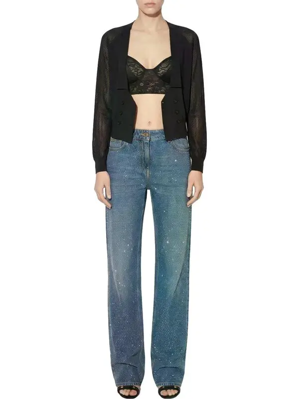 Elisabetta Franchi Cardigan In Knit And Mesh Fabric - Black