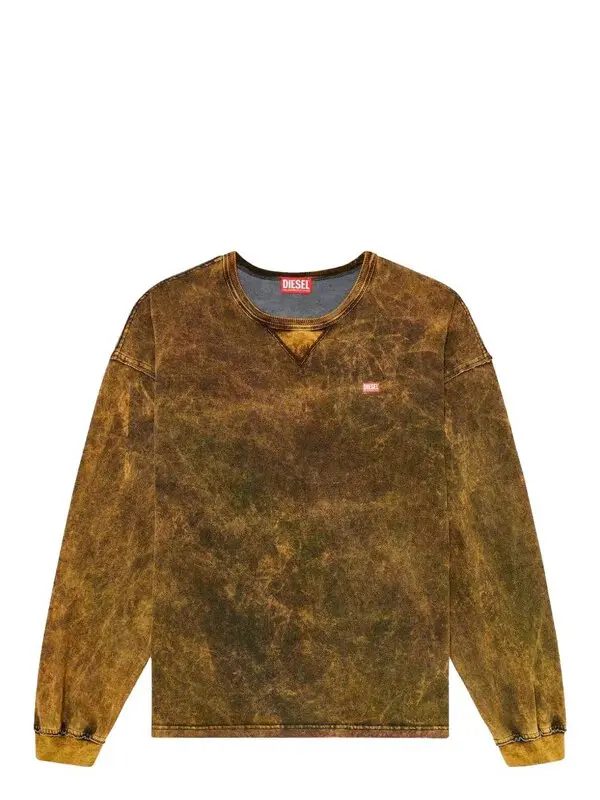 DIESEL® Acid-wash Long-sleeve T-shirt With Frayed Details - Brown