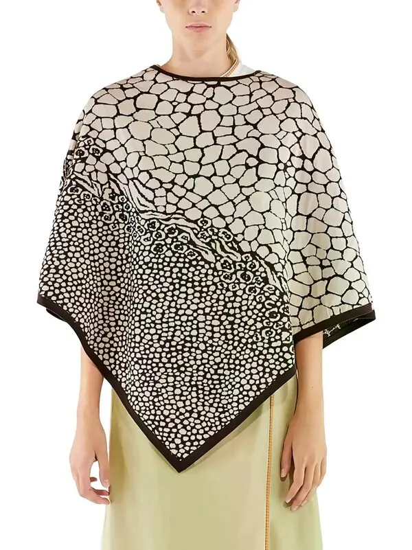 FERRAGAMO Abstract-print Cotton Poncho - Neutrals