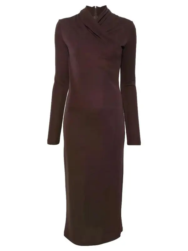 Max Mara Crossover Neck Long Sleeve Midi Dress - Brown