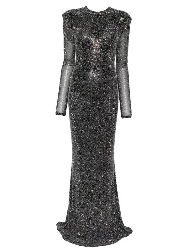 TWENTY FOURHAITCH Crystal Embellished Long Sleeve Maxi Dress - Black