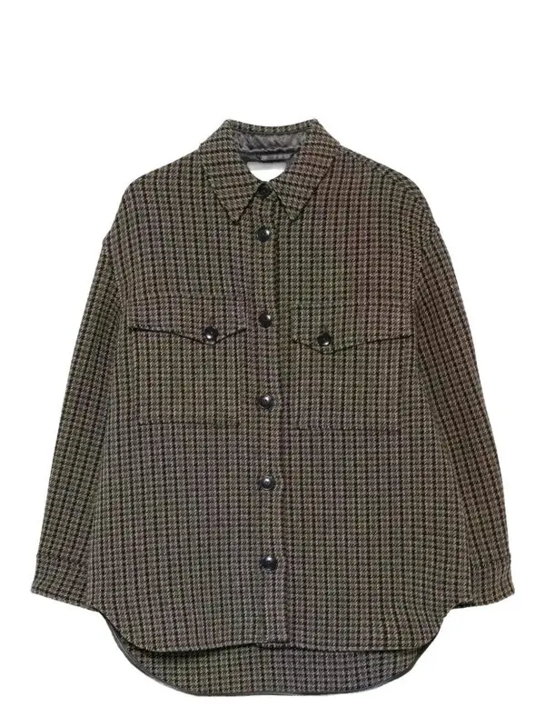 Closed Houndstooth Pattern Button-up Jacket - Brown