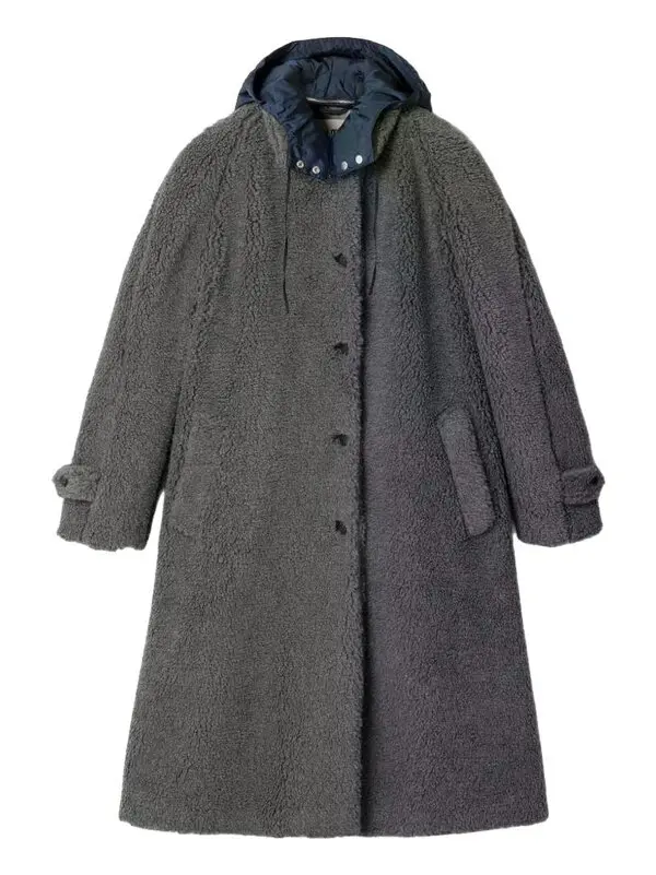 Miu Miu Single-breasted Fleece Coat With Detachable Hood - Grey