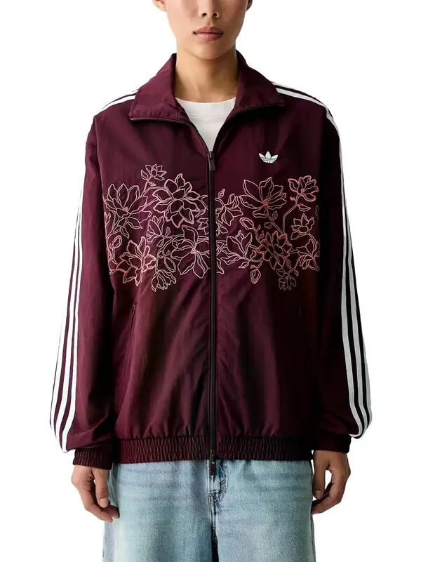 Adidas Floral Embroidered Zip-up Sweatshirt - Brown