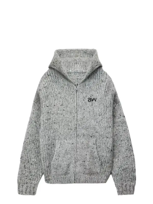 Alexander Wang Oversized Zip-up Hoodie With Aw Embroidery - Grey