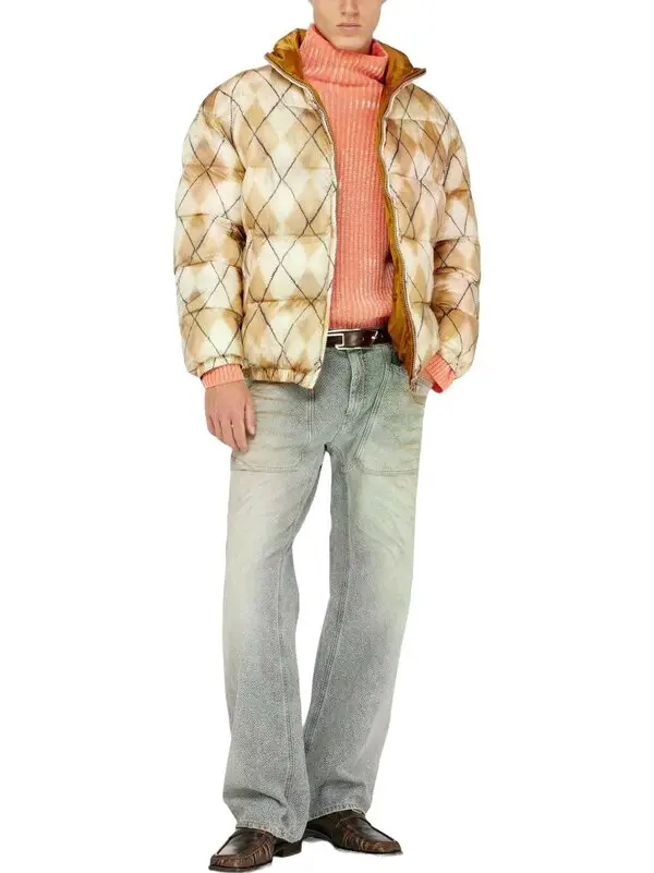 DIESEL® Reversible Puffer Jacket With Argyle Print - Neutrals