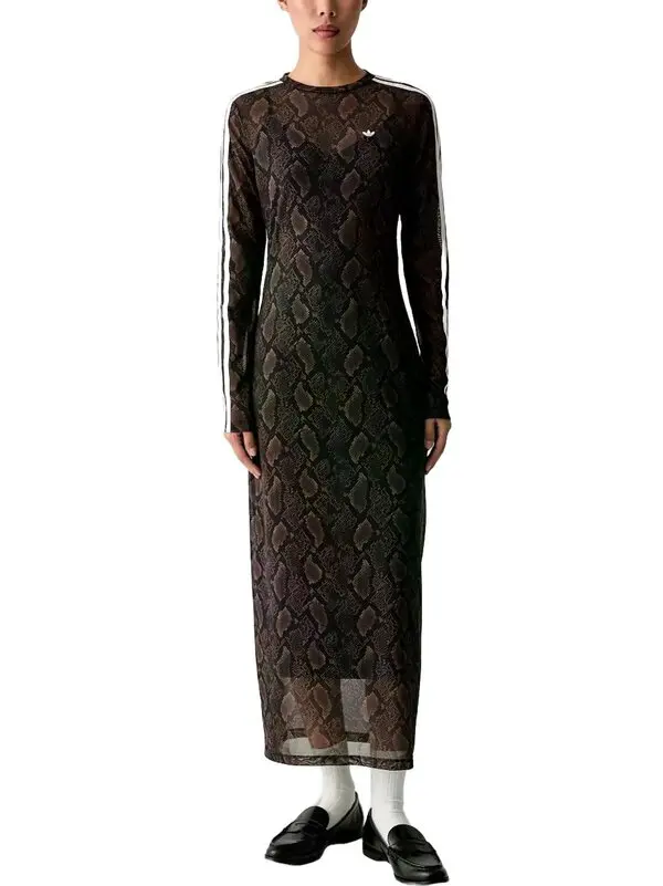 Adidas Snake-print Long-sleeve Maxi Dress - Brown
