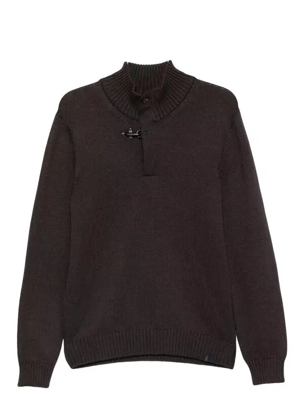 FAY Elbow-patch Hook-fastening Sweater - Brown