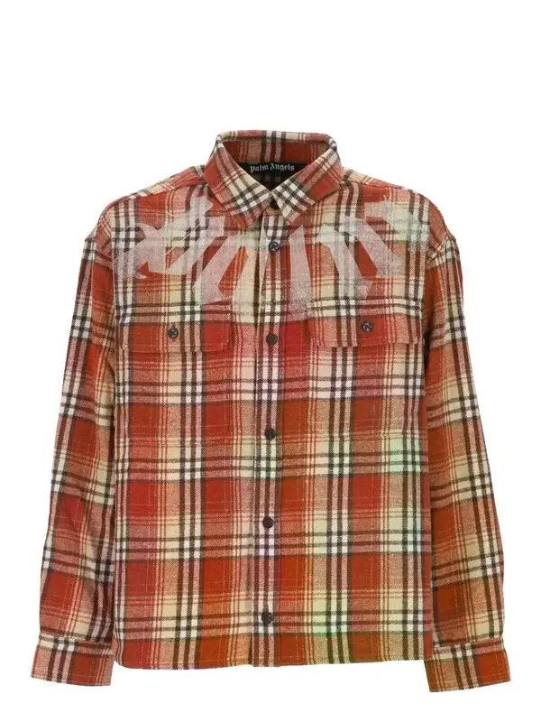 Palm Angels Big Neck Logo-print Checked Shirt - Orange