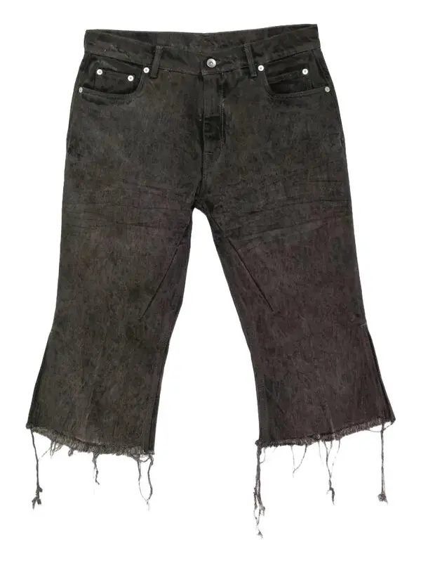 Rick Owens Bolan Cutoff Frayed Denim Shorts - Grey