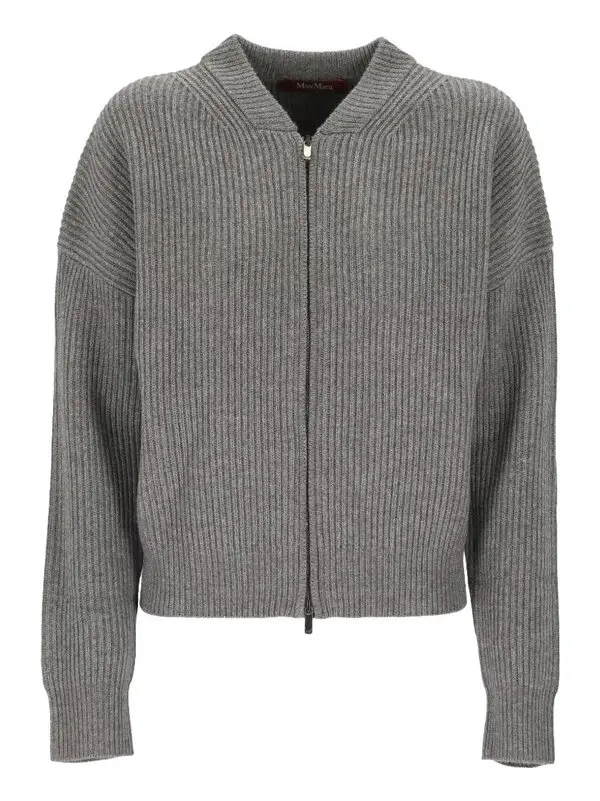 Max Mara Ribbed-knit Zip-up Cardigan - Grey
