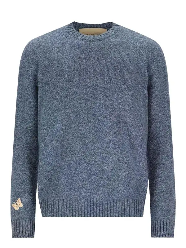 Valentino Garavani Butterfly-patch Mouliné Sweater - Blue
