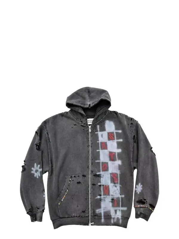 SATOSHI NAKAMOTO Get What I Want Distressed Spray-paint Hoodie - Grey