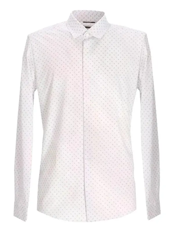 BOSS Geometric-print Long-sleeve Cotton Shirt - White