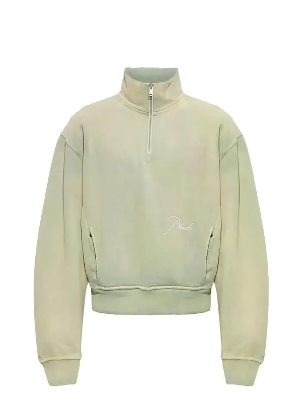 Rhude Classique Embroidered-logo Quarter-zip Sweatshirt - Green