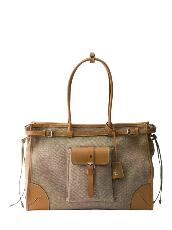 Prada Bonnie Linen And Leather Tote Bag - Neutrals