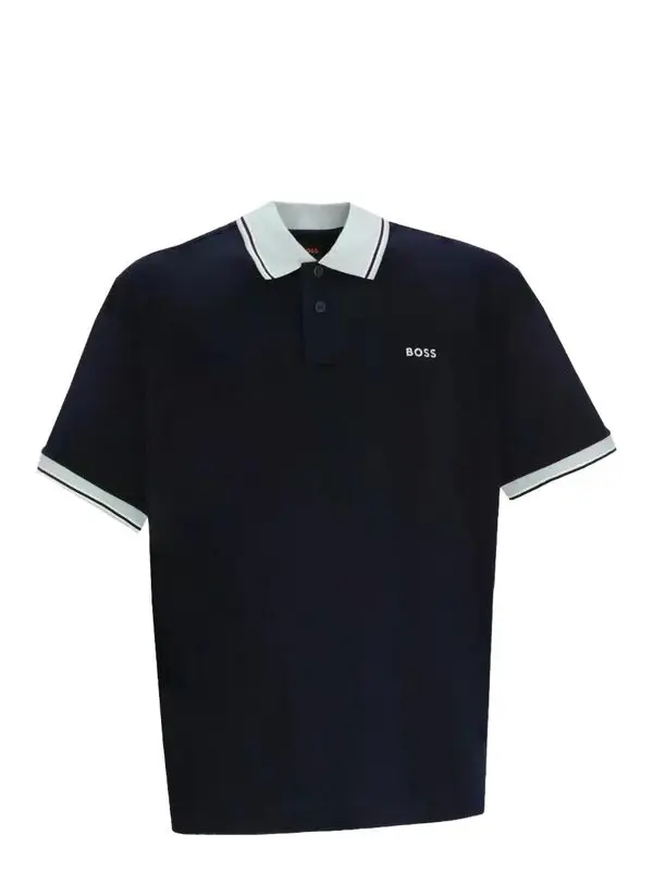 BOSS Cotton-jersey Polo Shirt With Stripe Trims - Blue