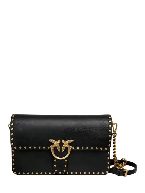 Pinko Love Birds-hardware Stud-embellished Leather Crossbody Bag - Black
