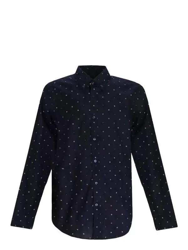 BOSS Button-down Patterned Cotton Shirt - Blue