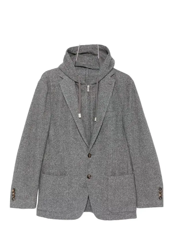 Eleventy Hooded Single-breasted Jacket - Grey