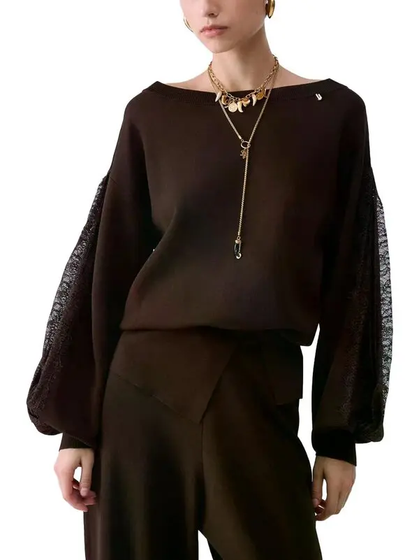 Liu Jo Sweater With Lace Inserts - Brown