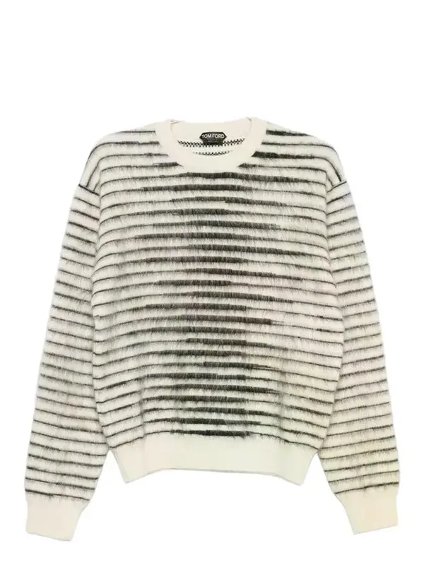 TOM FORD Striped Brushed Texture Crew-neck Sweater - Neutrals