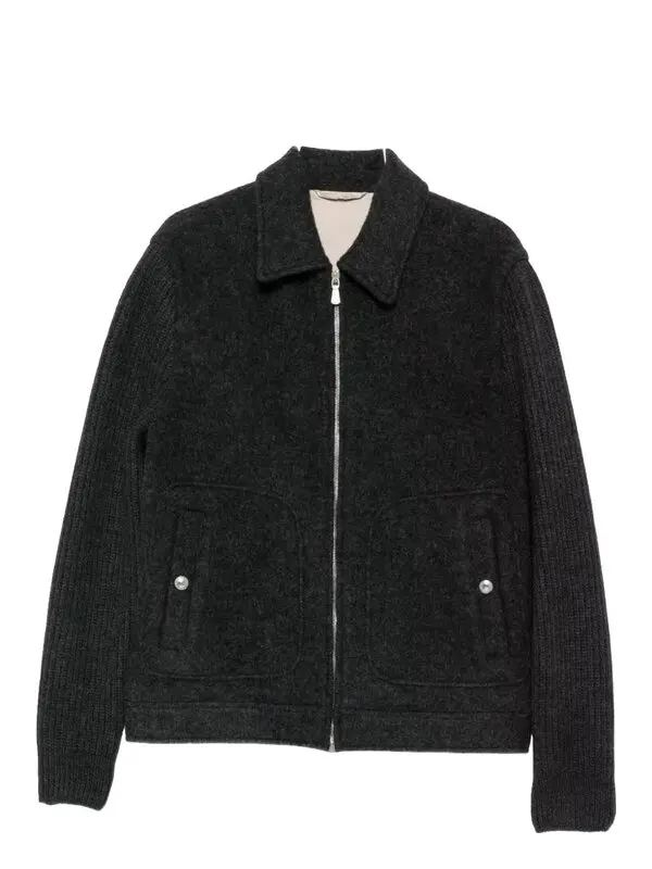Eleventy Ribbed-knit Panelled Wool Jacket - Grey