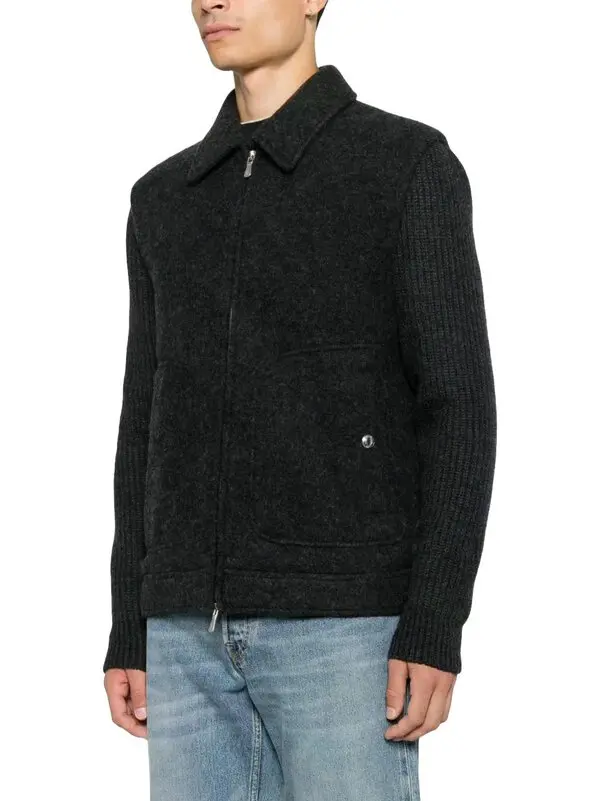 Eleventy Ribbed-knit Panelled Wool Jacket - Grey
