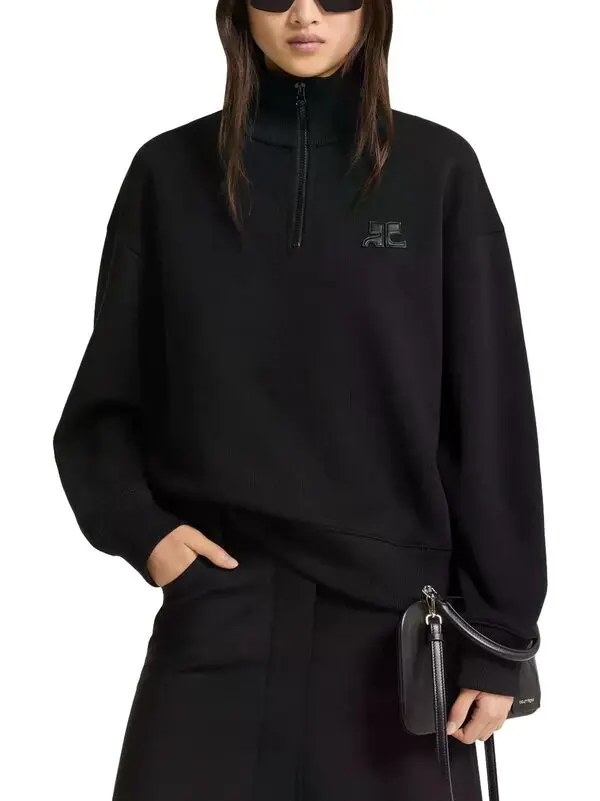 COURREGES Zipped Logo-patch Sweatshirt - Black
