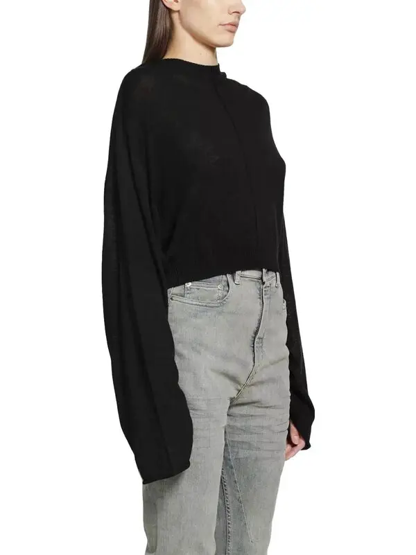 Rick Owens Cropped Knit Hoodie - Black