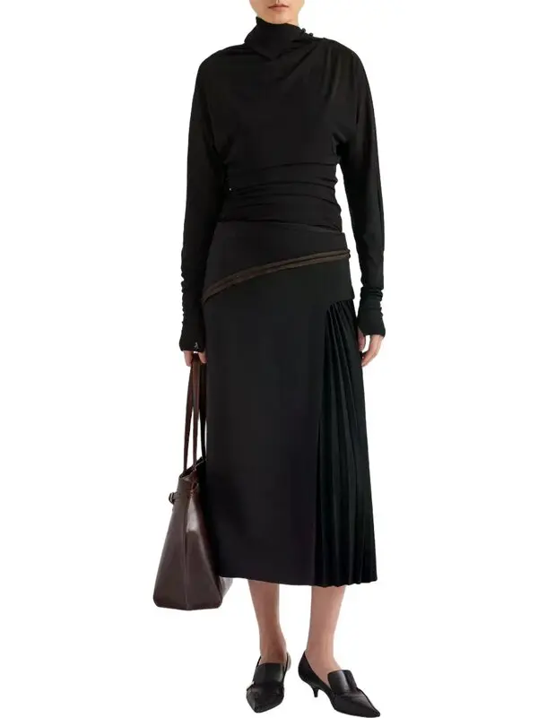 Proenza Schouler Justine Skirt In Bonded Wool Satin - Black