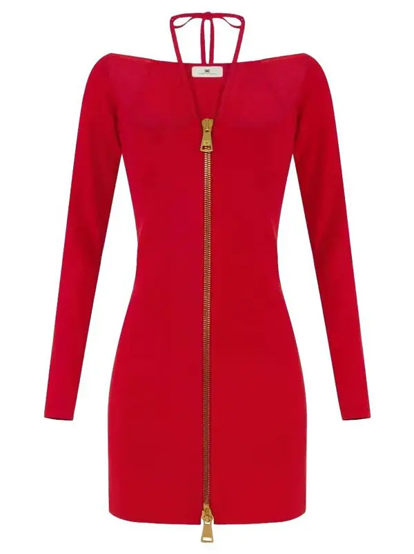 Elisabetta Franchi Knit Mini Dress With Front Zip - Red