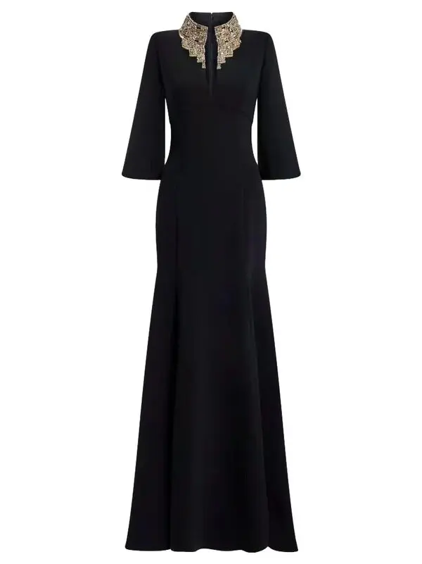 Jenny Packham Nyota Embellished Collar Evening Gown - Black