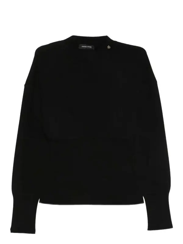 ANINE BING Logo Plaque Fine Knit Sweater - Black