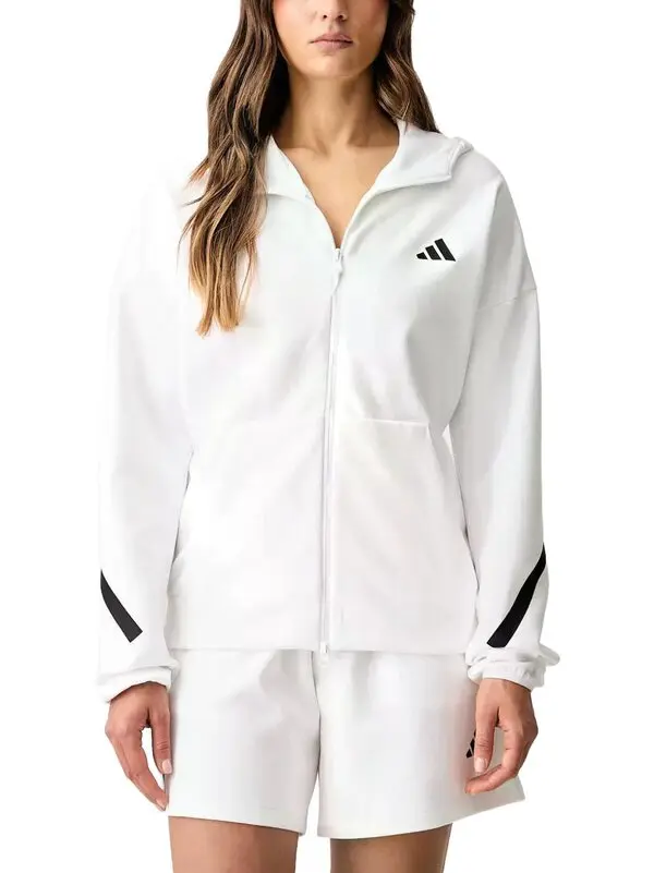 Adidas Logo Print Zip-up Hoodie - White