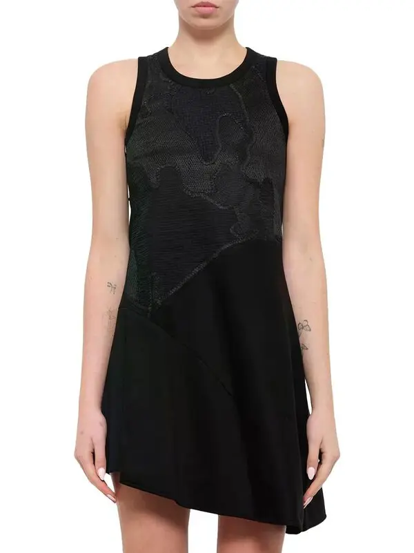 Neil Barrett Jacquard-panel Asymmetric Mini Dress - Black