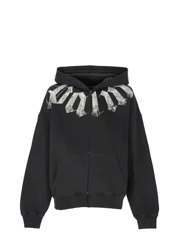 Palm Angels Logo-print Zip-up Hoodie - Black