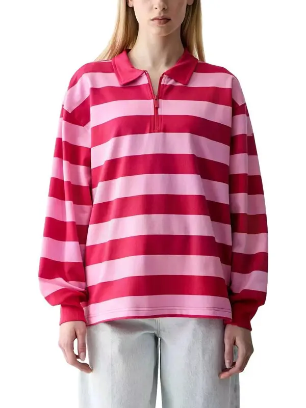 Adidas Striped Quarter-zip Polo Shirt - Pink