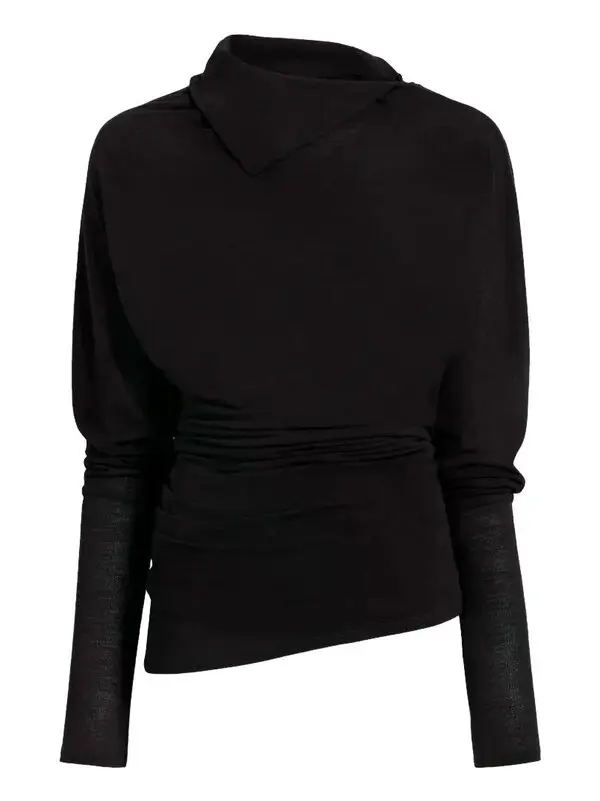 Proenza Schouler Gauzy Jersey Top With Draped Mock Neck - Black